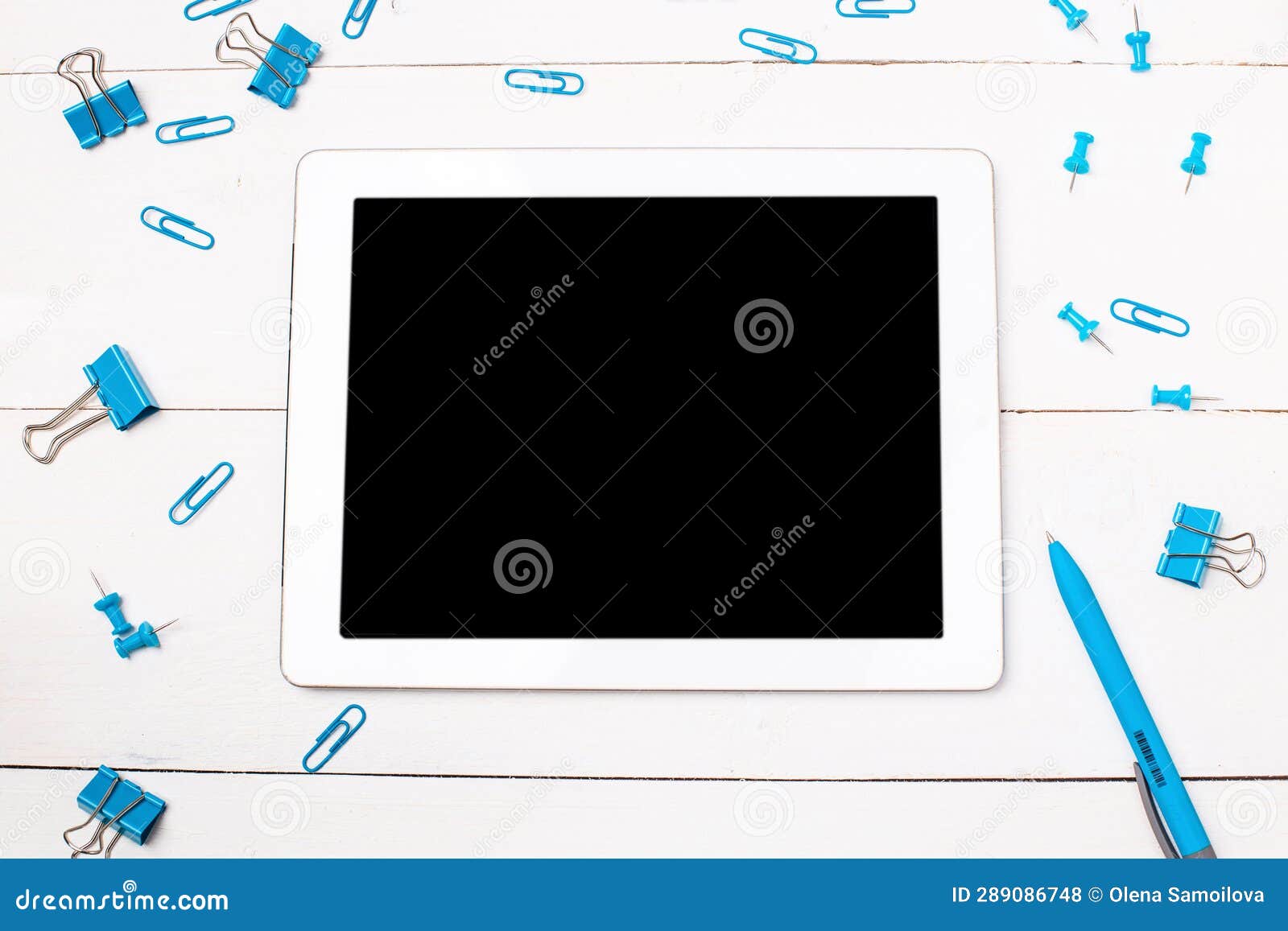 Office Accessories on White Boards Top View. Layout for Office Stock ...