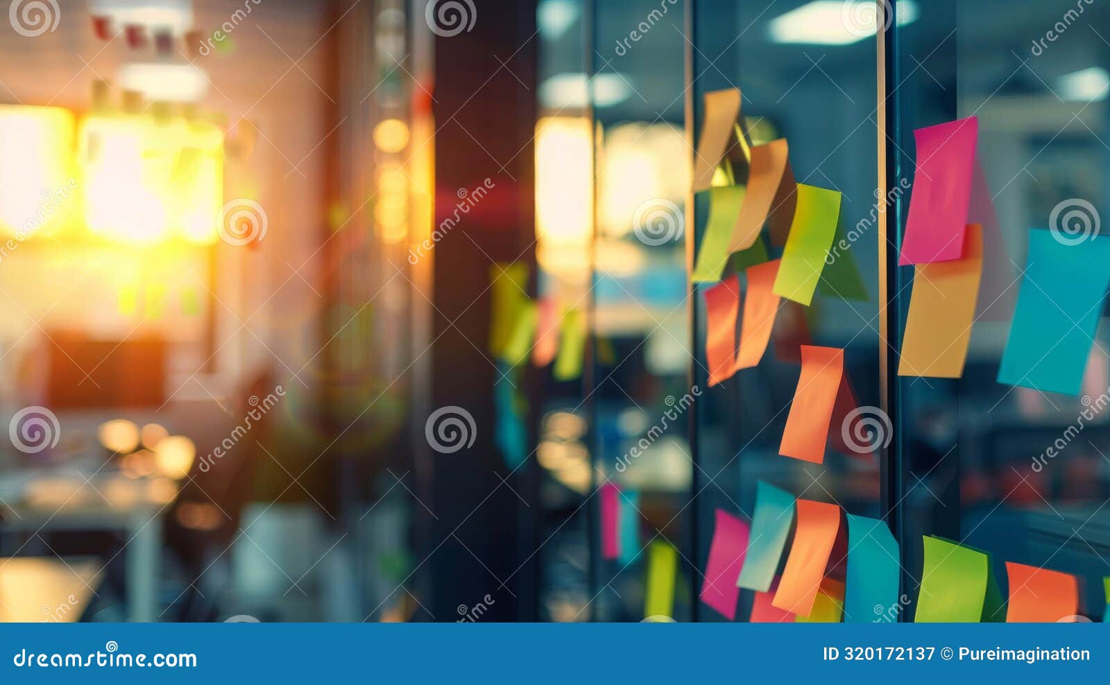 Office Alive with Sunset Hues and Vibrant Sticky Notes Stock ...