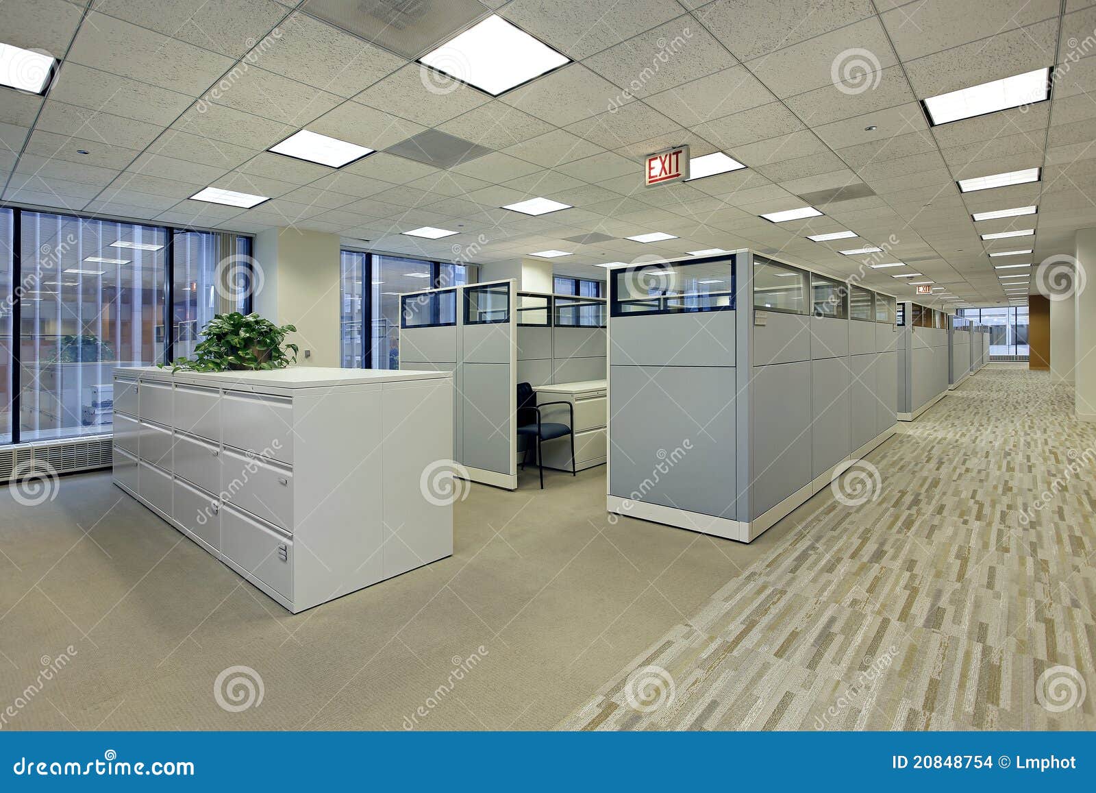 Office area with cubicles stock photo. Image of chair - 20848754