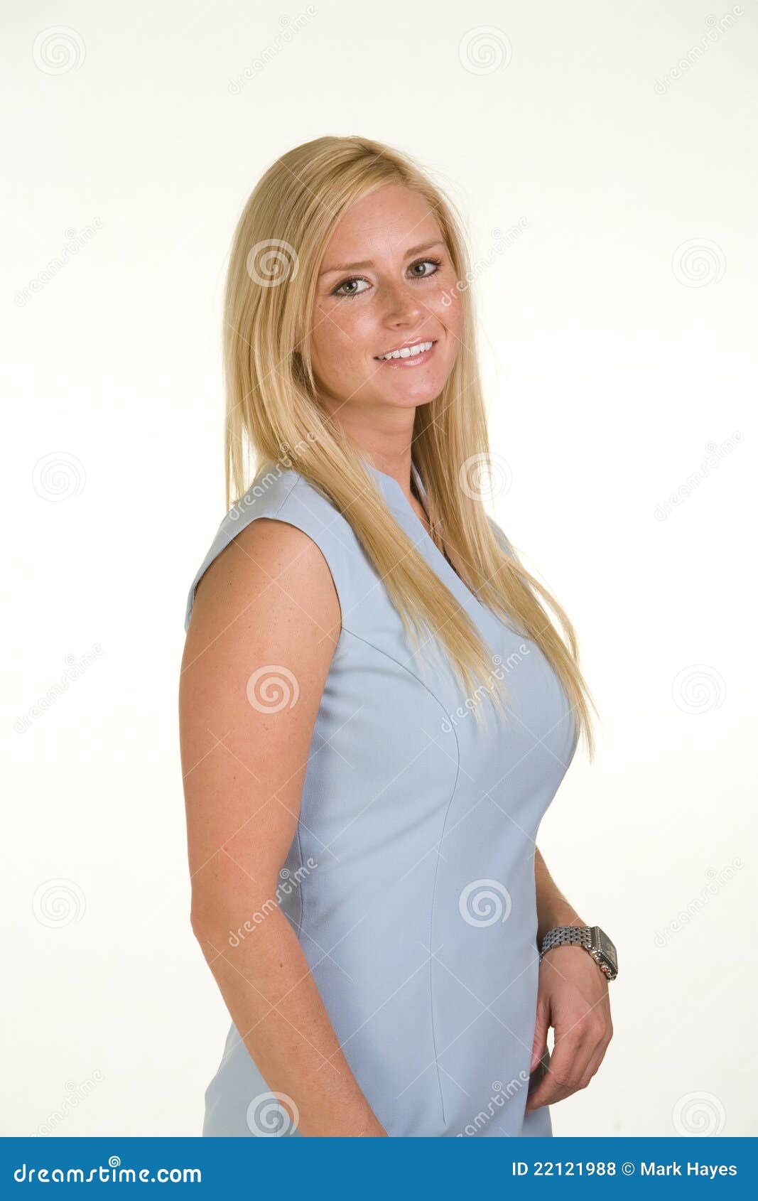 Office Assistant in Blue Dress Stock Photo - Image of studio, beautiful ...