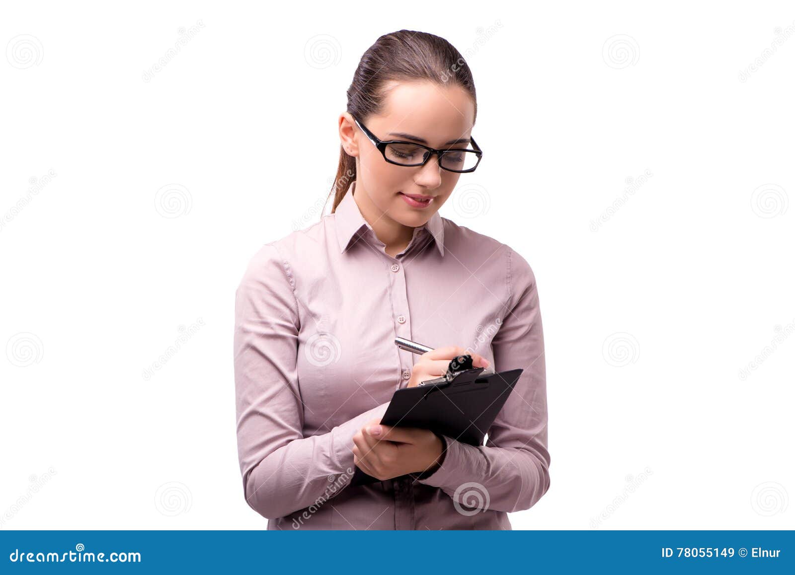 The Office Assistant Taking Notes Isolated on White Stock Image - Image ...