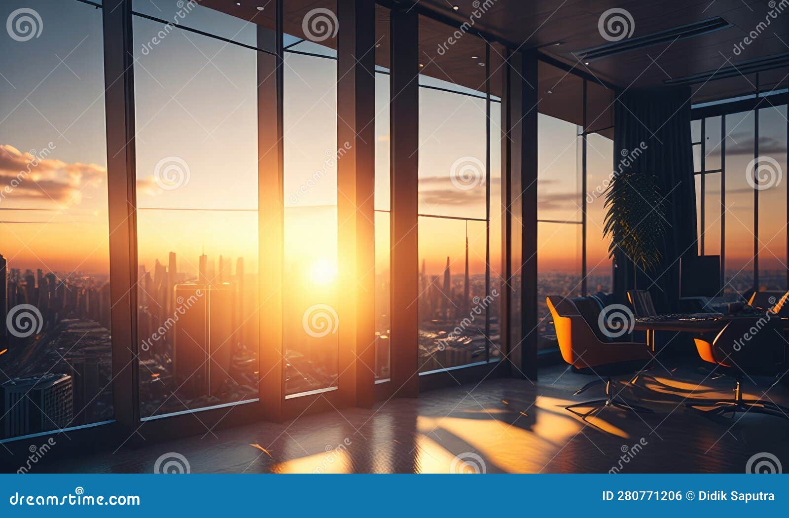 Office Background Modern Amazing View at Evening Stock Illustration ...