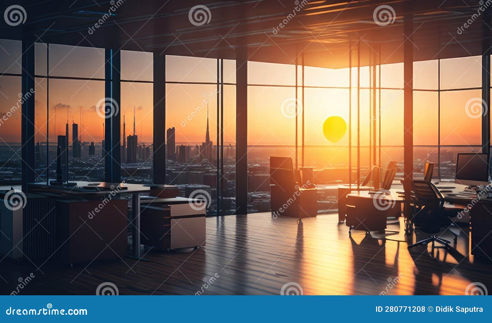 Office Background Modern Amazing View at Evening Stock Illustration ...