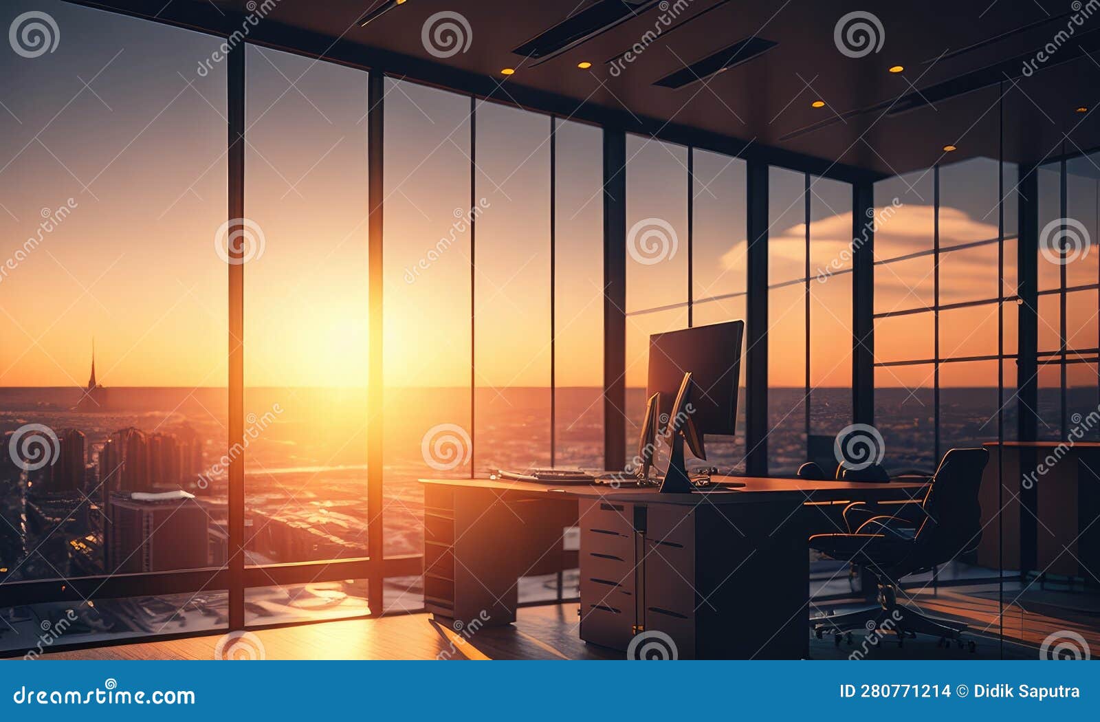 Office Background Modern Amazing View at Evening Stock Illustration ...