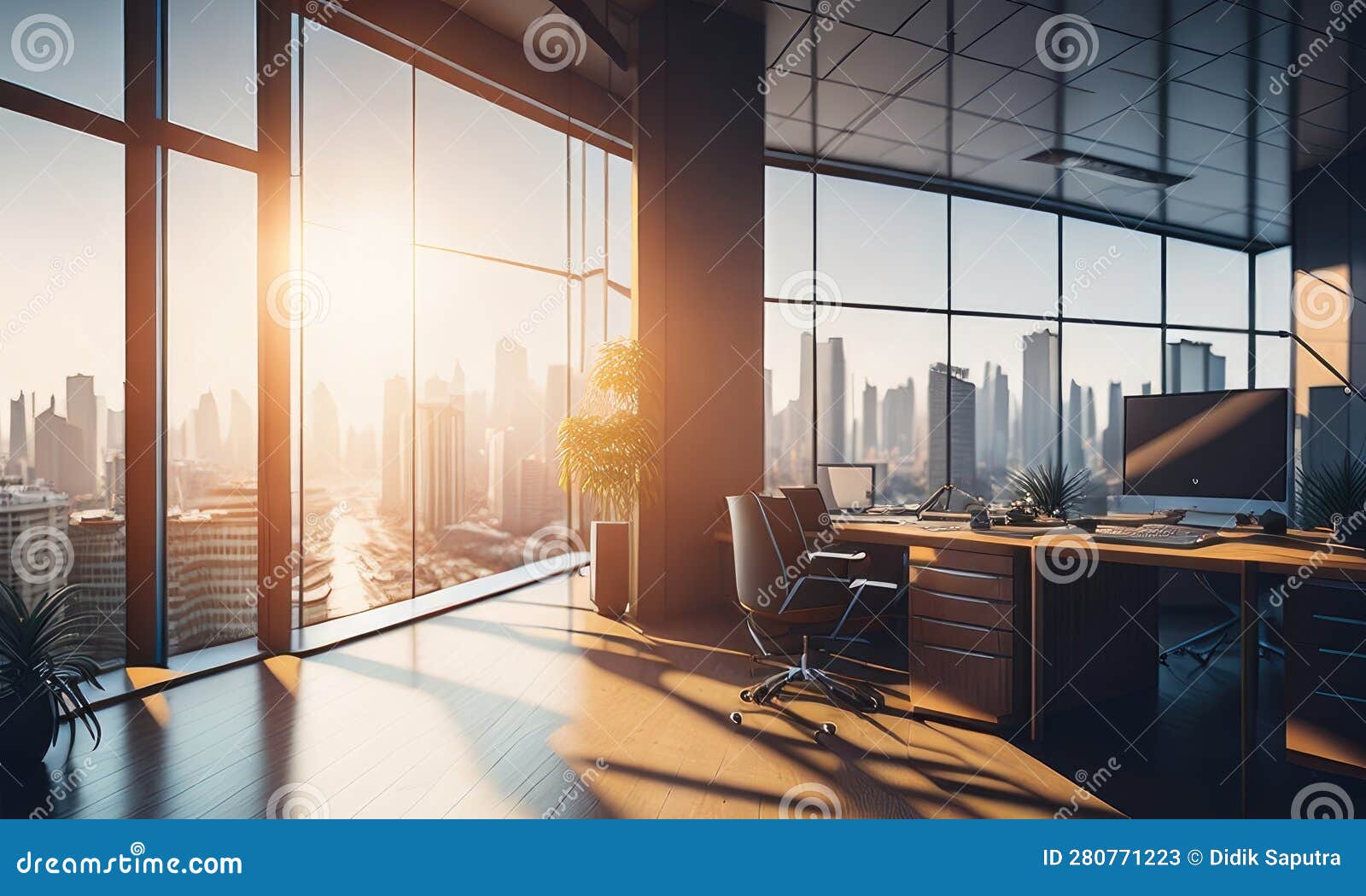 Office Background Modern Amazing View at Morning Stock Illustration ...