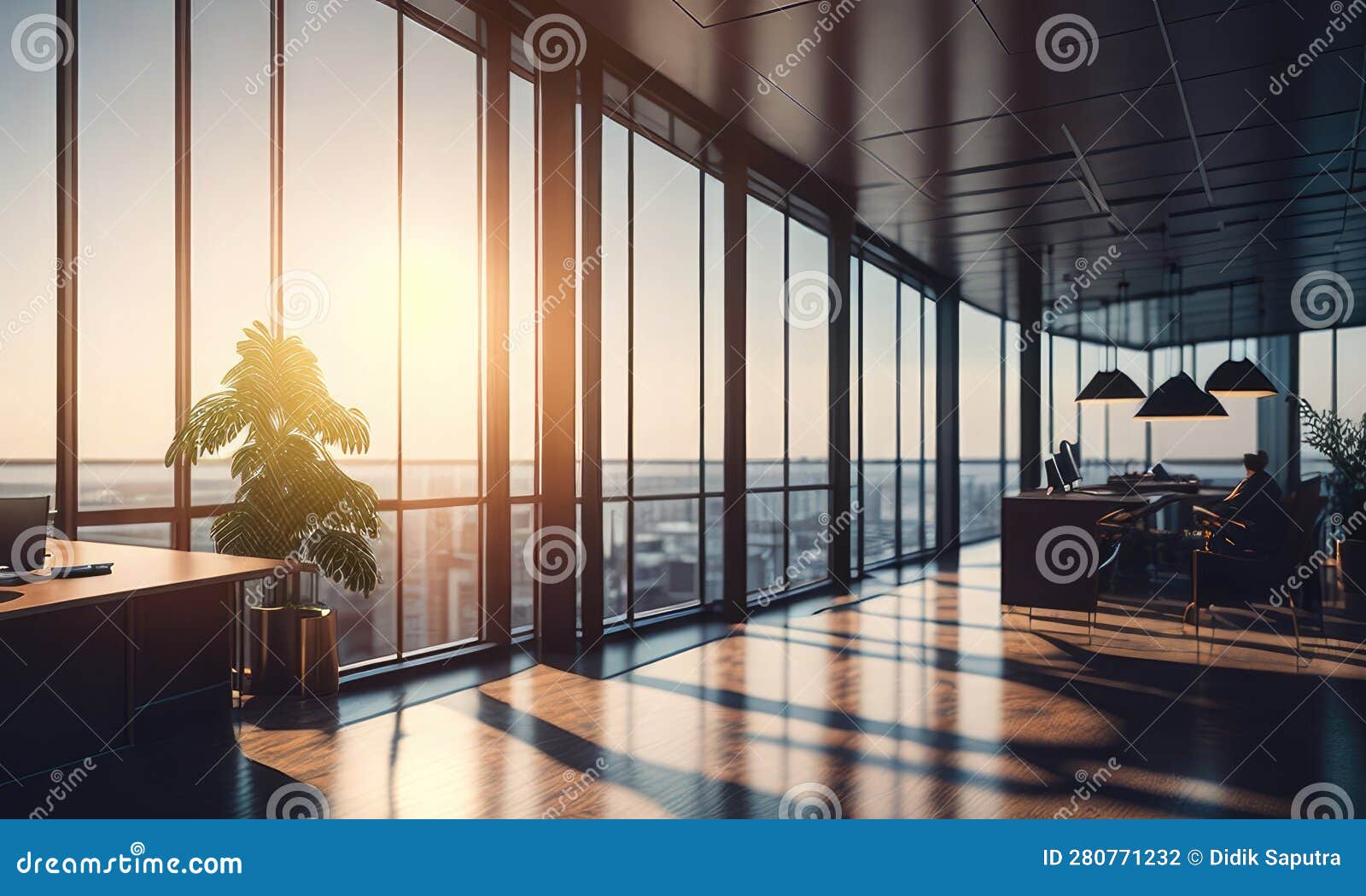 Office Background Modern Amazing View at Morning Stock Illustration ...