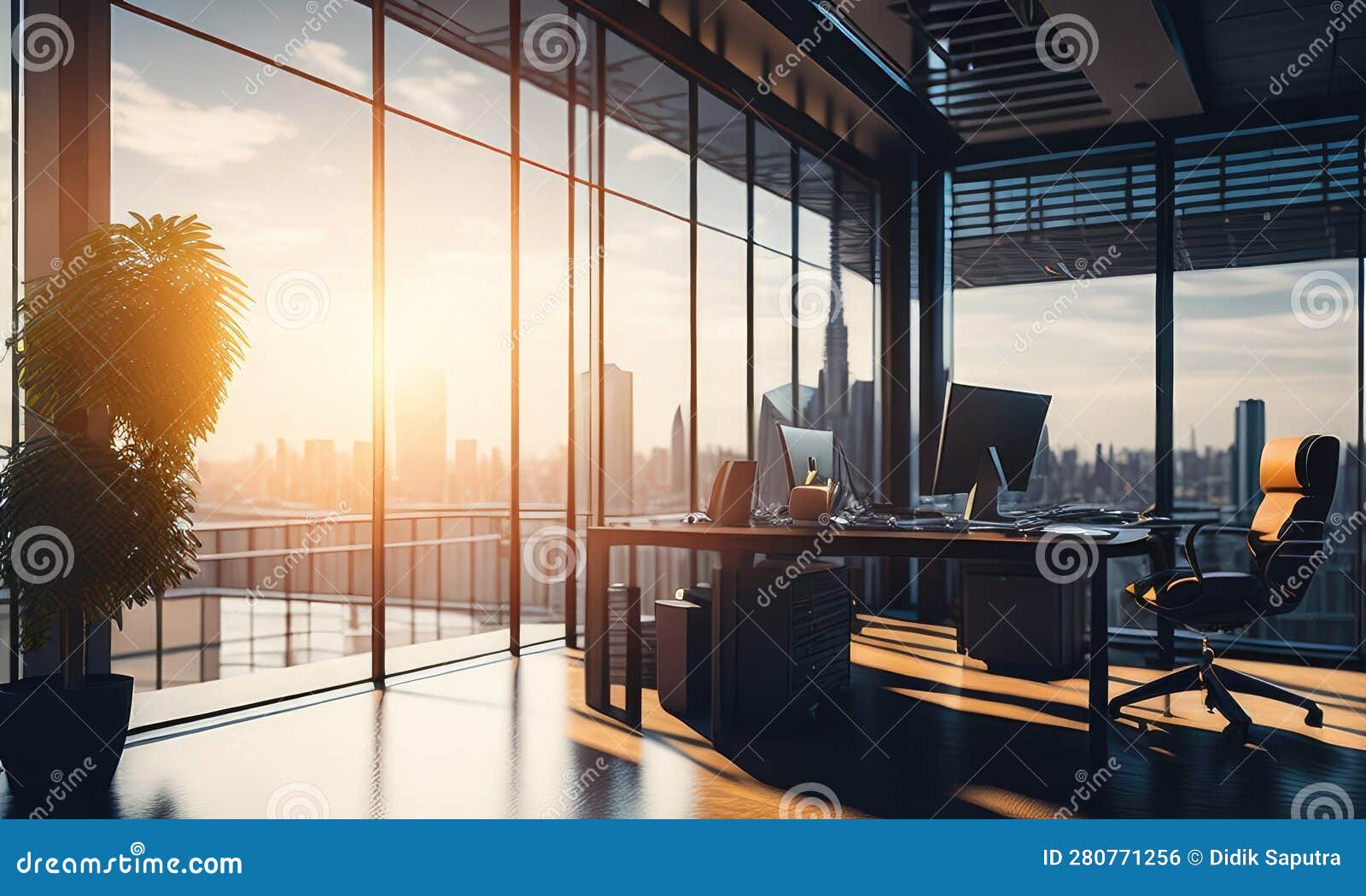 Office Background Modern Amazing View at Morning Stock Illustration ...