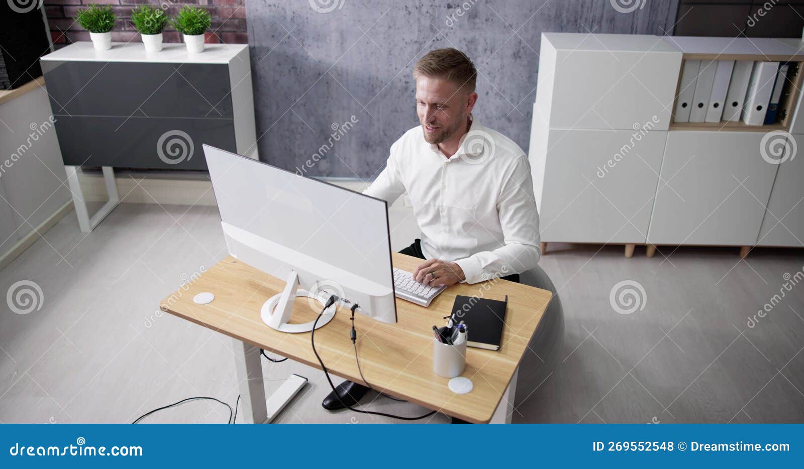 Office Ball Exercise. Sitting Posture Stock Photo - Image of computer ...