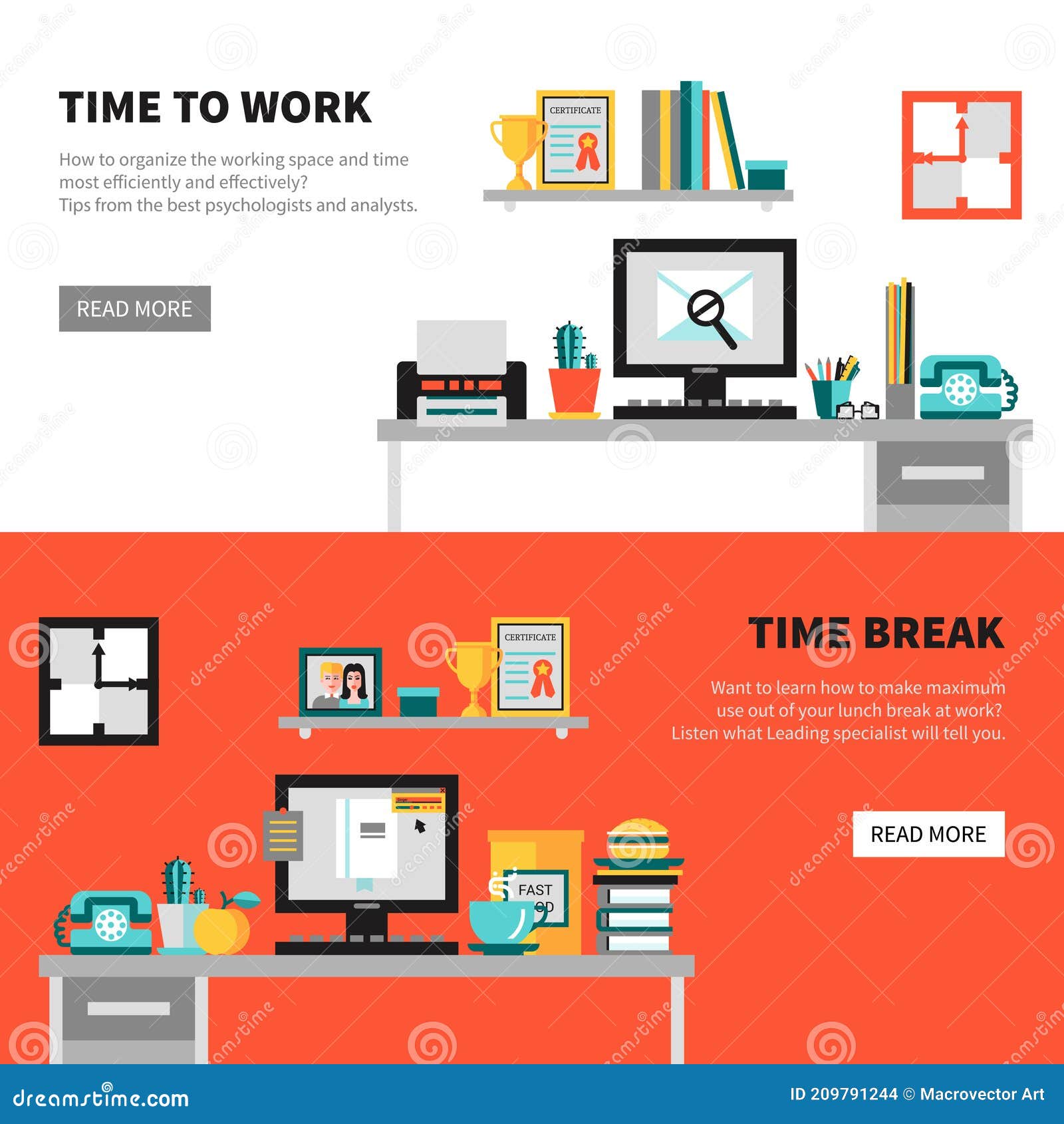 Office Banners with Workspace Design Sets Stock Vector - Illustration ...