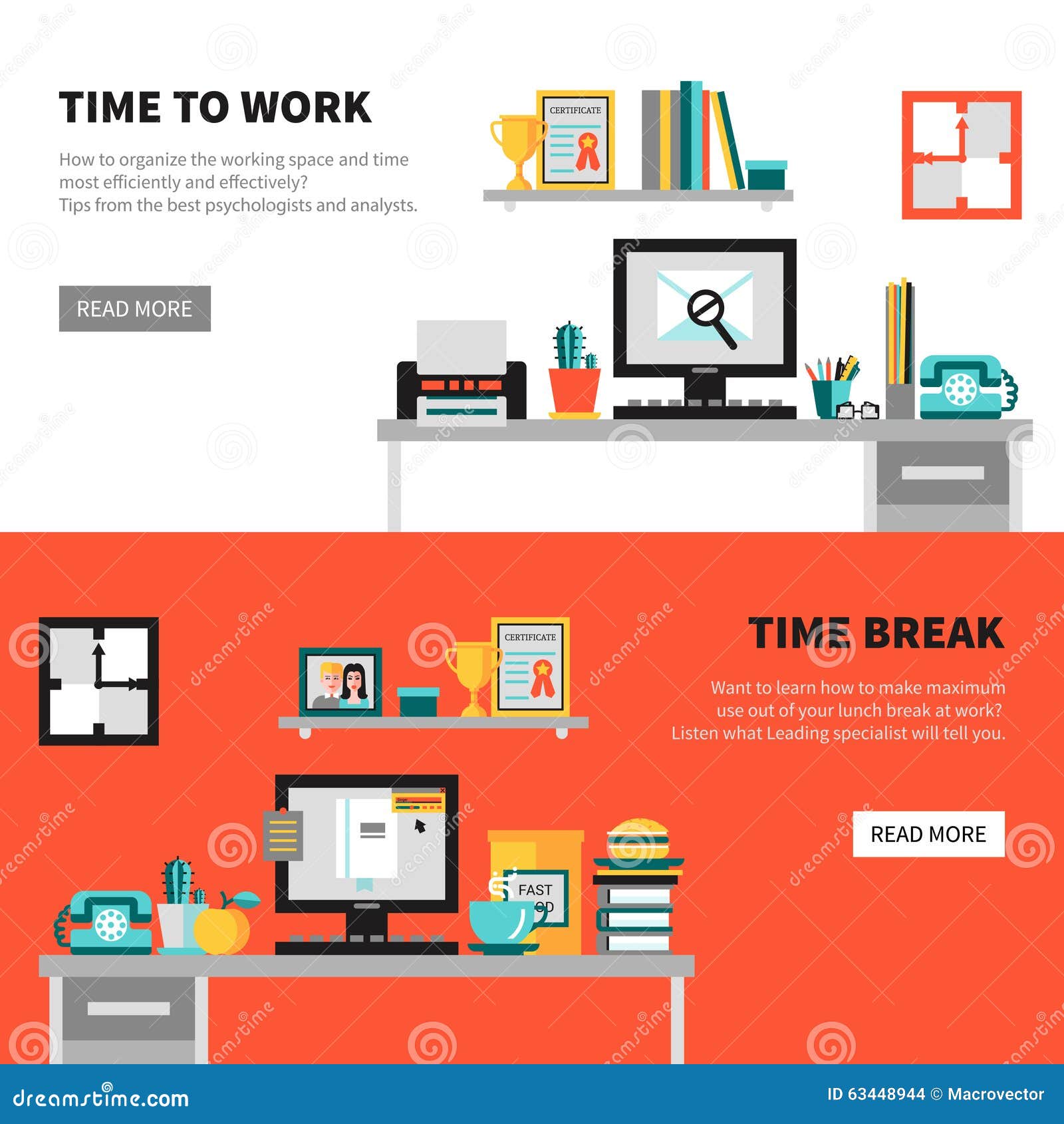 Office Banners with Workspace Design Sets Stock Vector - Illustration ...