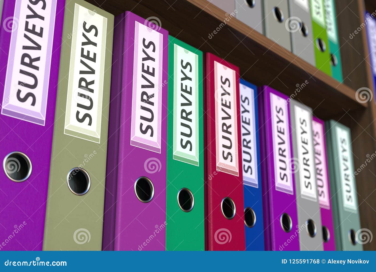 Office Binders with SURVEYS Inscription. 3D Rendering Stock Photo ...