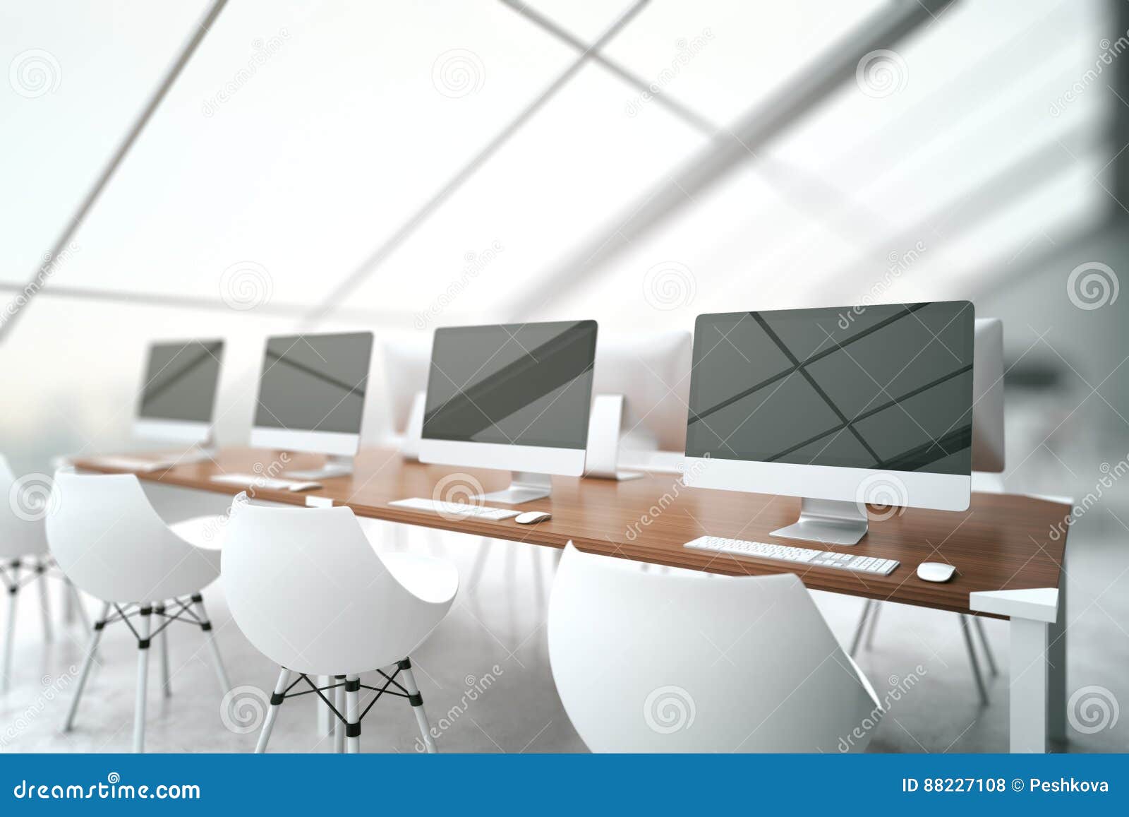 Office with Blank Computers Side Stock Illustration - Illustration of ...