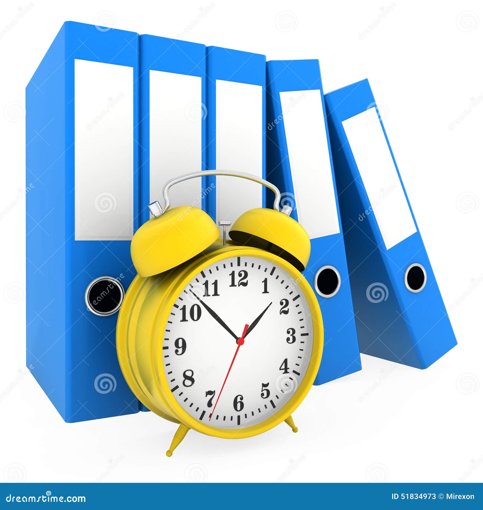 Office Blue Folders and Alarm Clock Isolated on Stock Illustration ...
