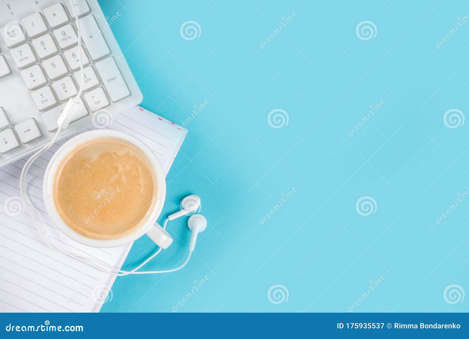 Office Blue Workplace Backdrop Stock Image - Image of copyspace, coffee ...