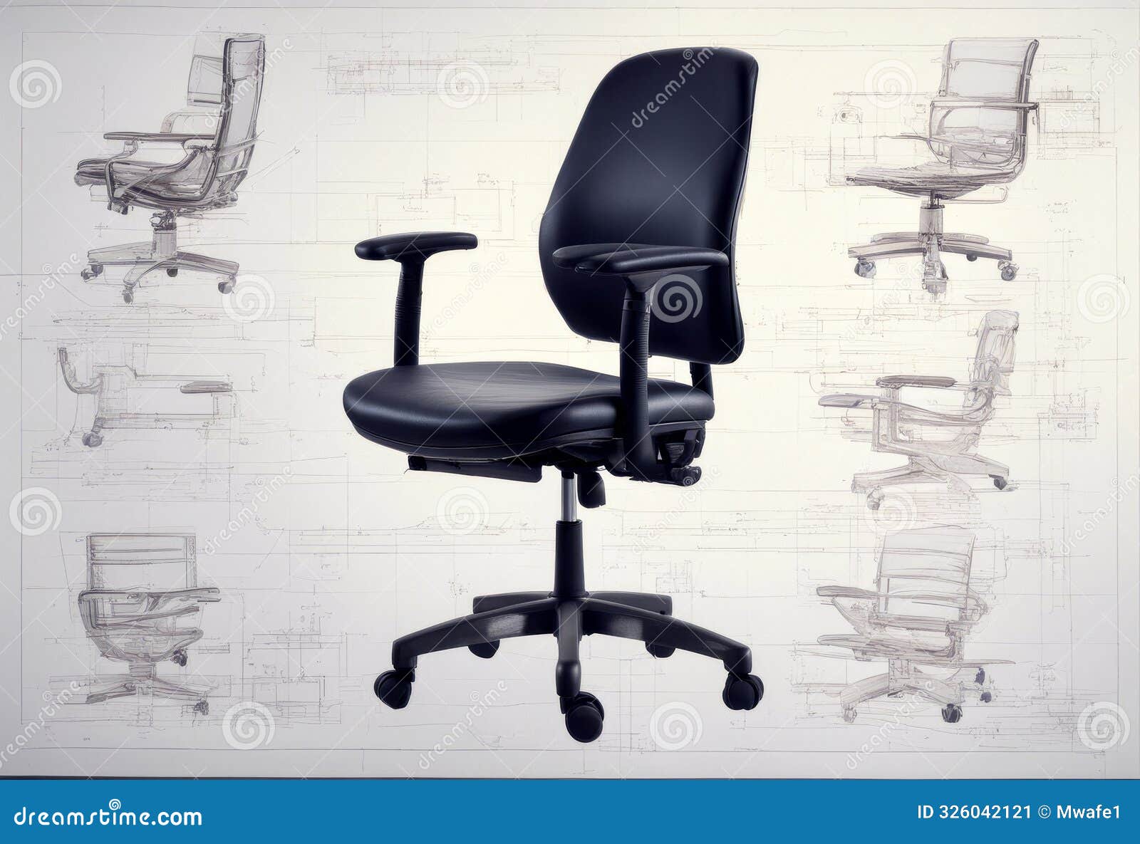 Office Blueprint Chair Architect Design Drawing Blue Vignetting ...
