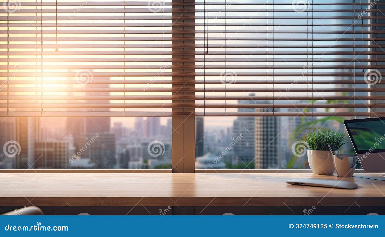Office Blurred Interior Window Blinds Stock Illustration - Illustration ...