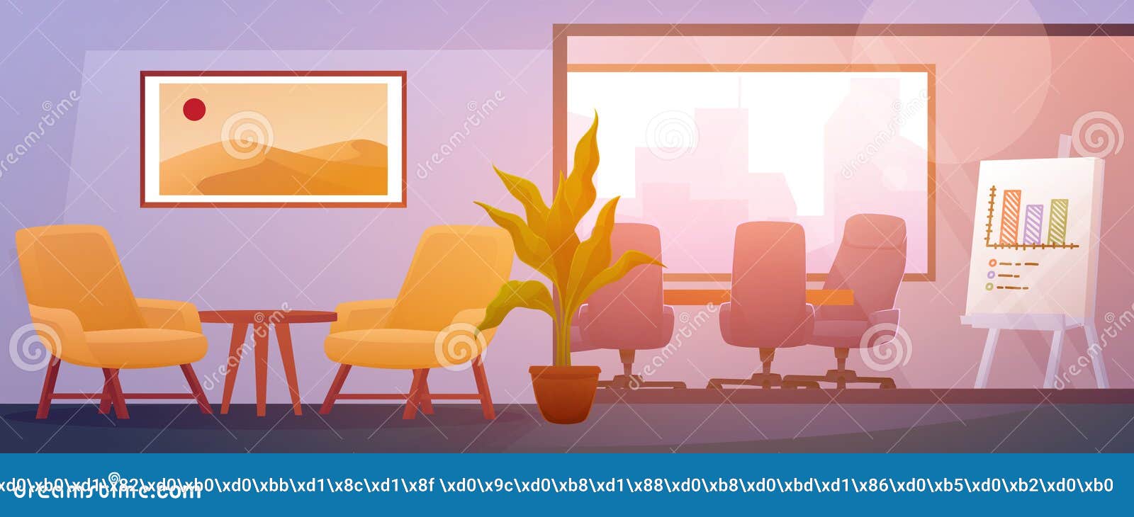Cartoon Boardroom Interior Design At Night Vector Illustration ...