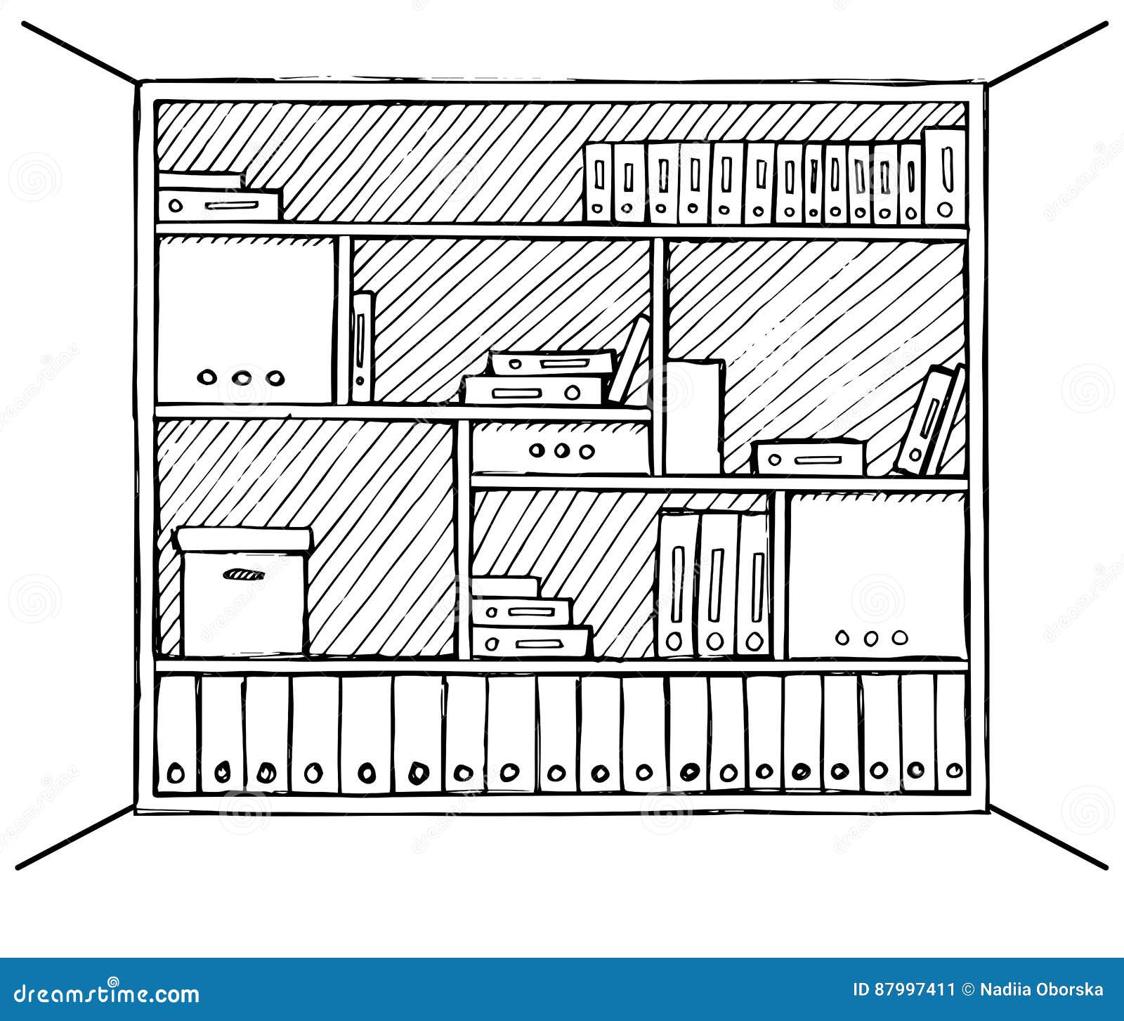 Office Bookcase Isolated on a White Background. Vector Illustration in ...
