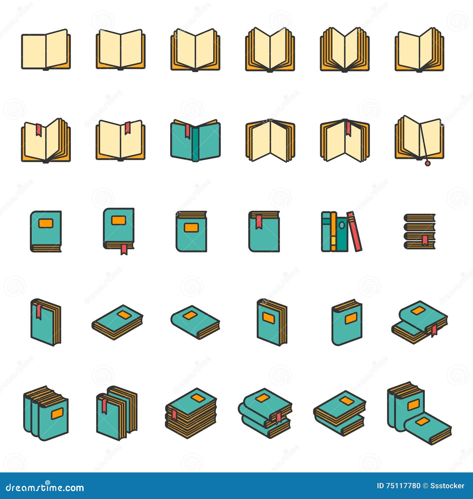 Office Books and Folders Icons Set Stock Vector - Illustration of ...