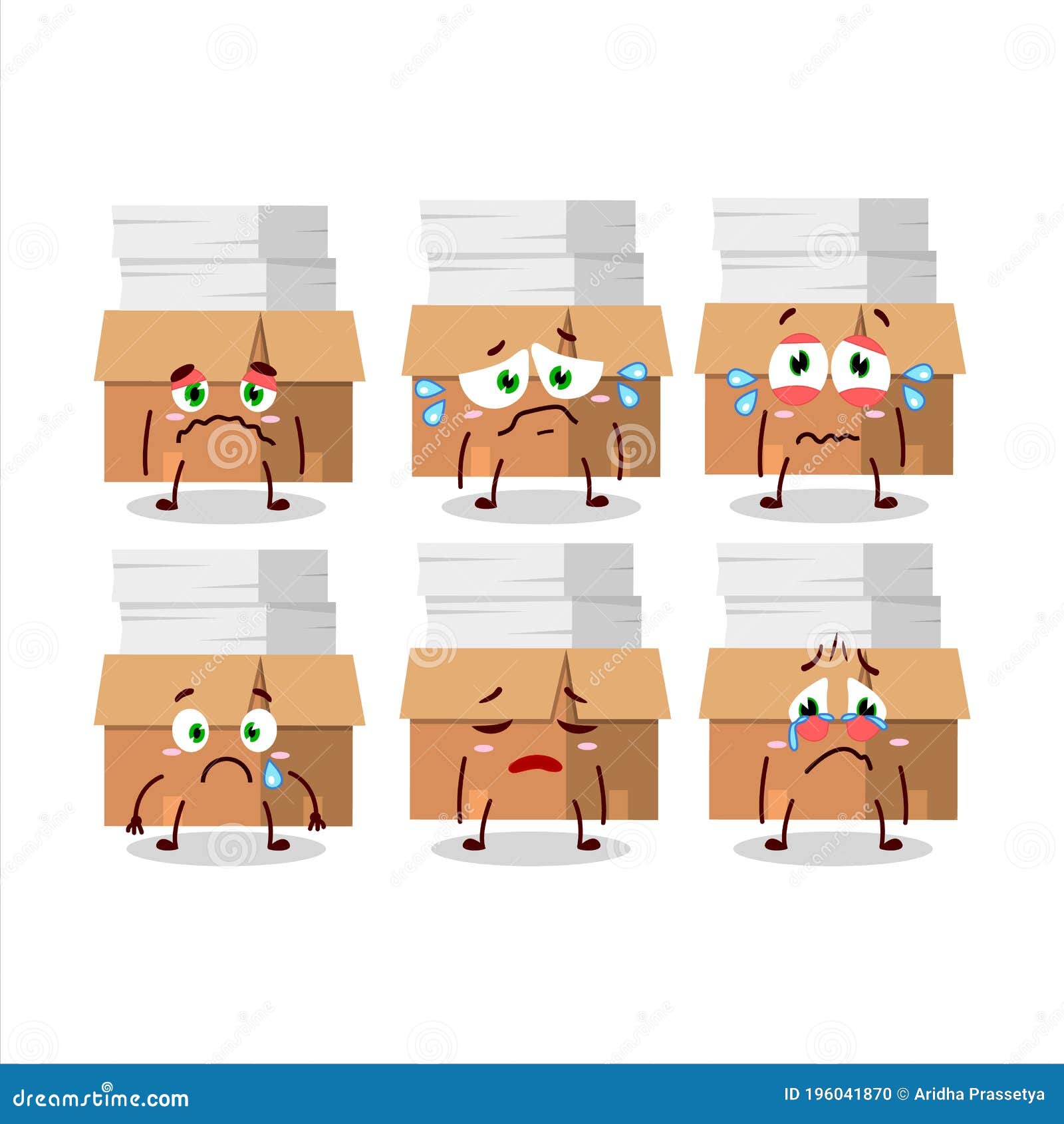 Office Boxes with Paper Cartoon Character with Sad Expression Stock ...