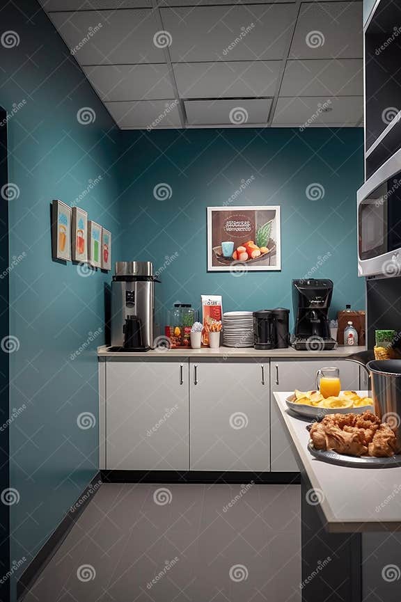 Office Break Room with Coffee Machine and Snacks Stock Illustration ...