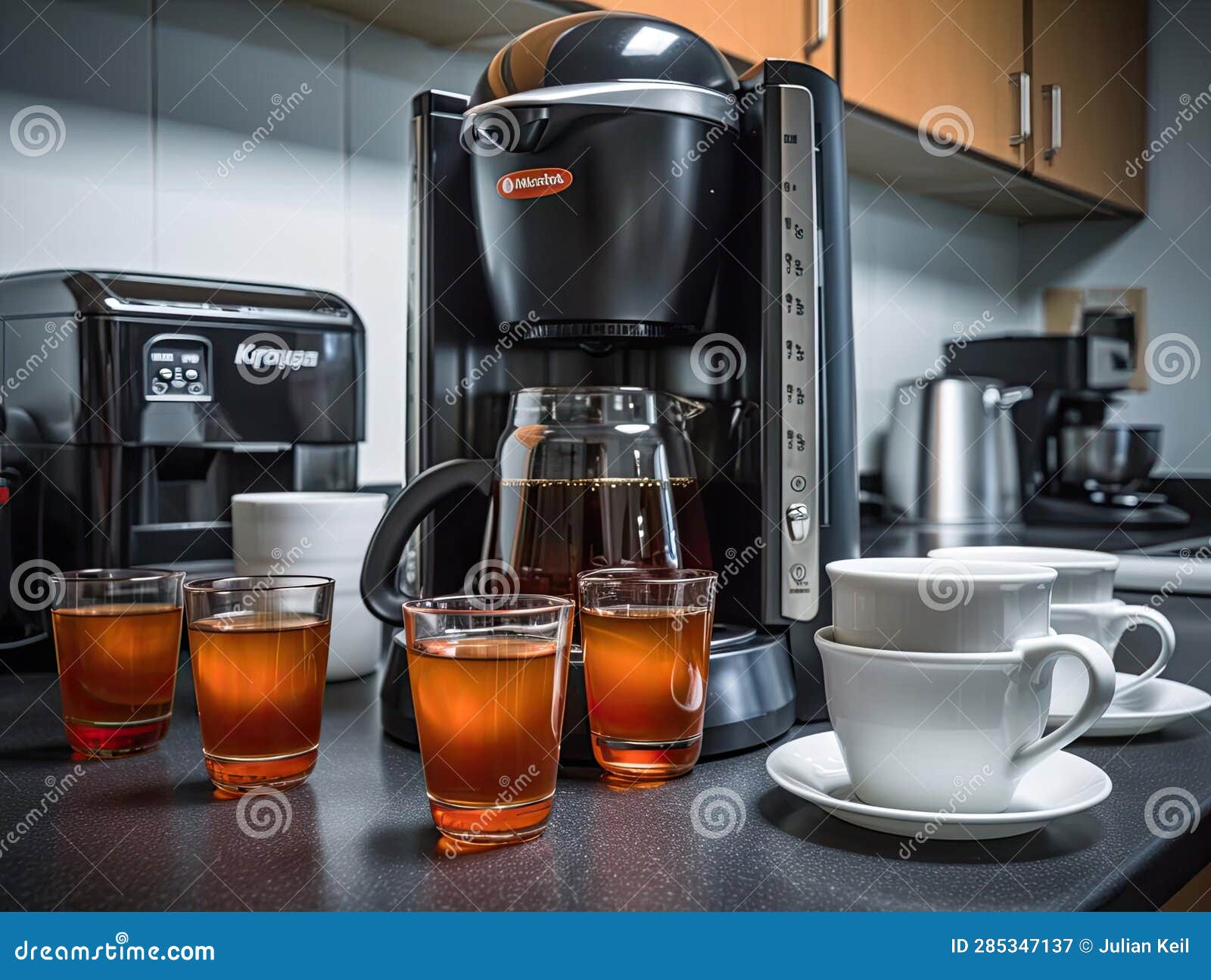 Coffee Machine and Mugs in Office Break Room Stock Illustration ...