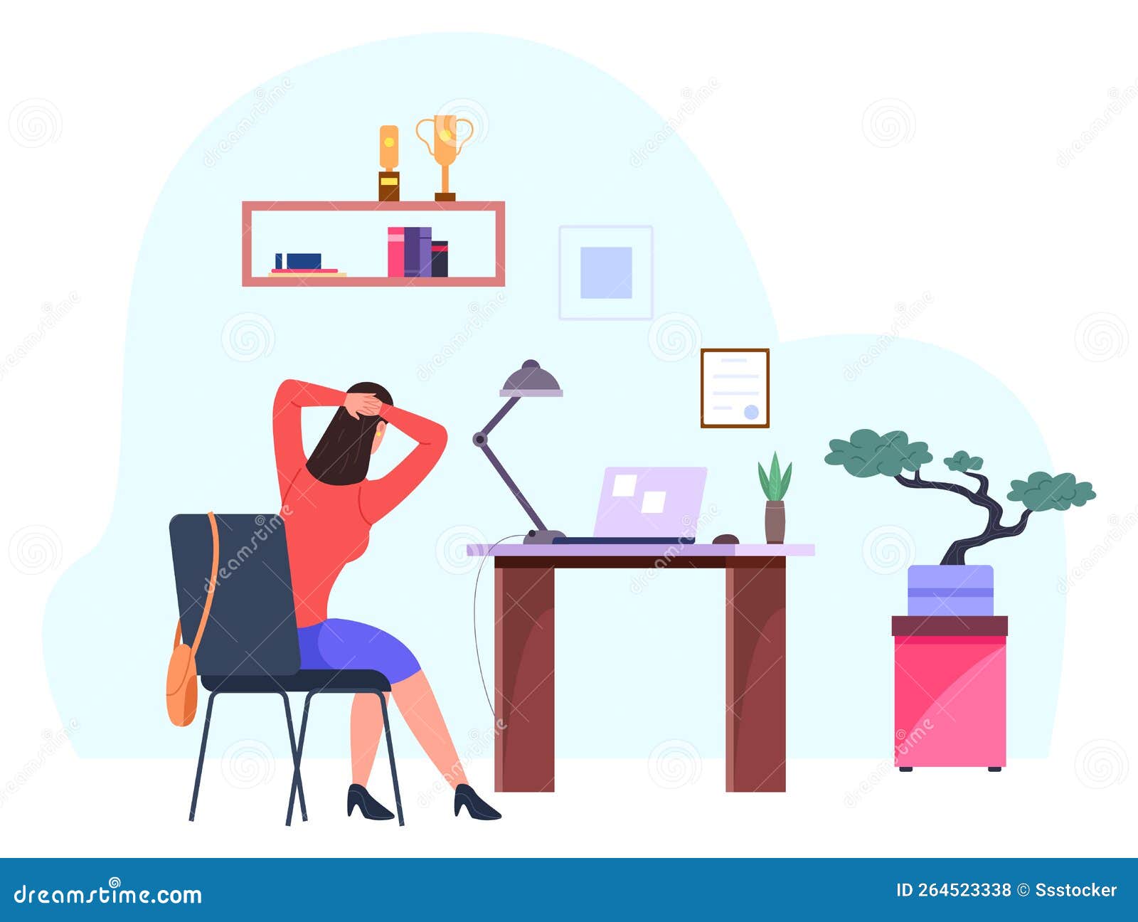 Office Break Workout. Body Stretch at Computer Desk Stock Vector ...