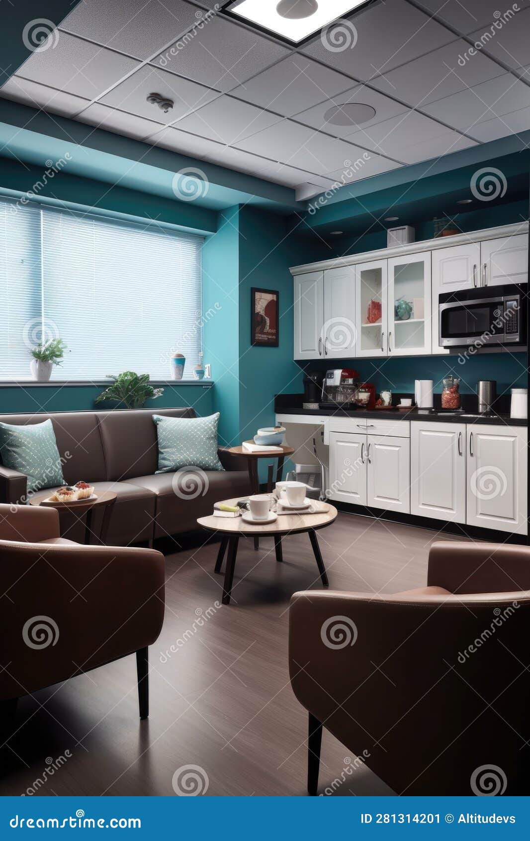 Office Breakroom with Coffee Machine, Snacks, and Cozy Seating ...