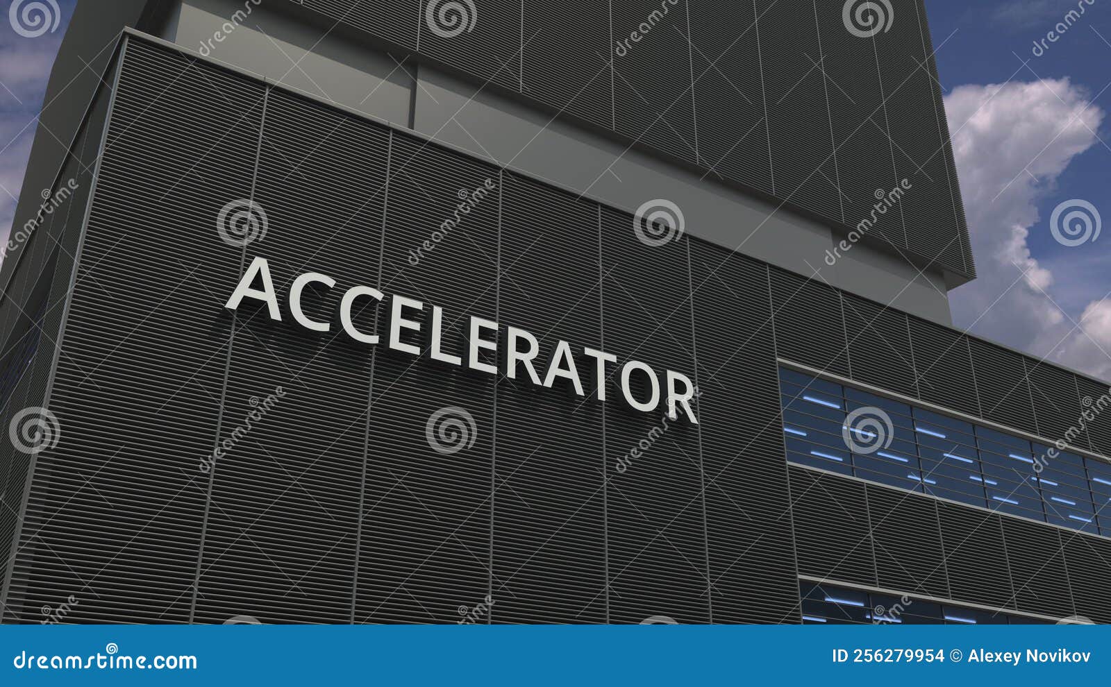 Office Building with ACCELERATOR Sign. 3d Rendering Stock Illustration ...