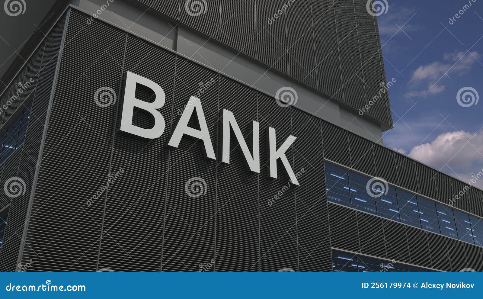 Office Building with BANK Signboard, 3d Rendering Stock Illustration ...