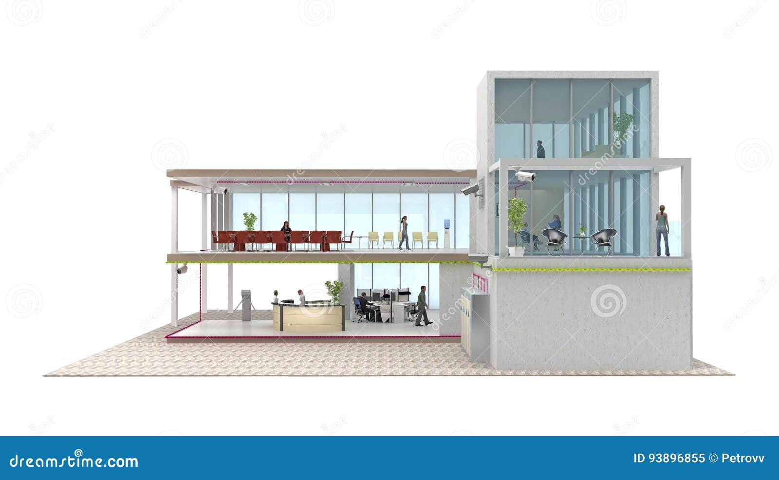 Office Building Cutaway Isolated on White Stock Illustration ...