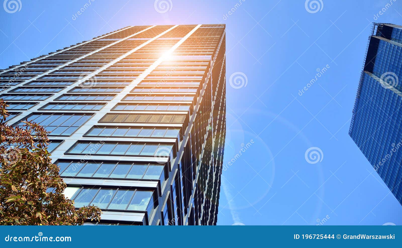 Office Building, Details of Blue Glass Wall and Sun Reflections. Stock ...