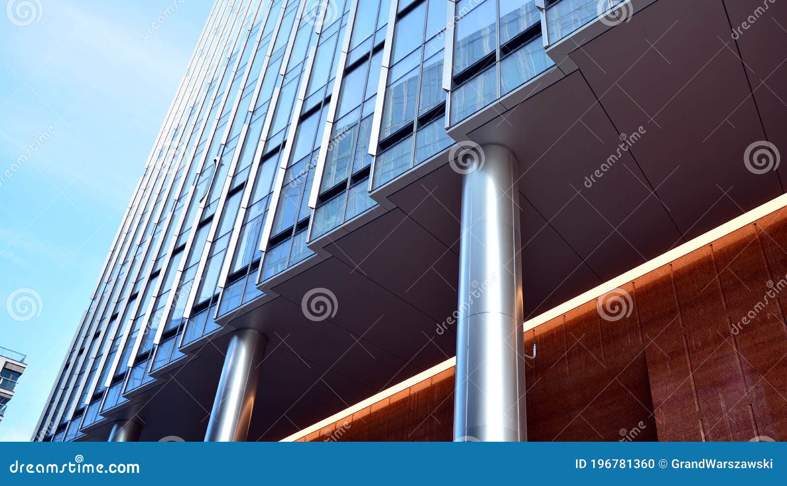 Office Building, Details of Blue Glass Wall and Sun Reflections. Stock ...