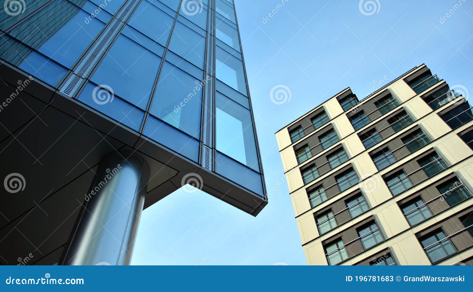 Office Building, Details of Blue Glass Wall and Sun Reflections. Stock ...