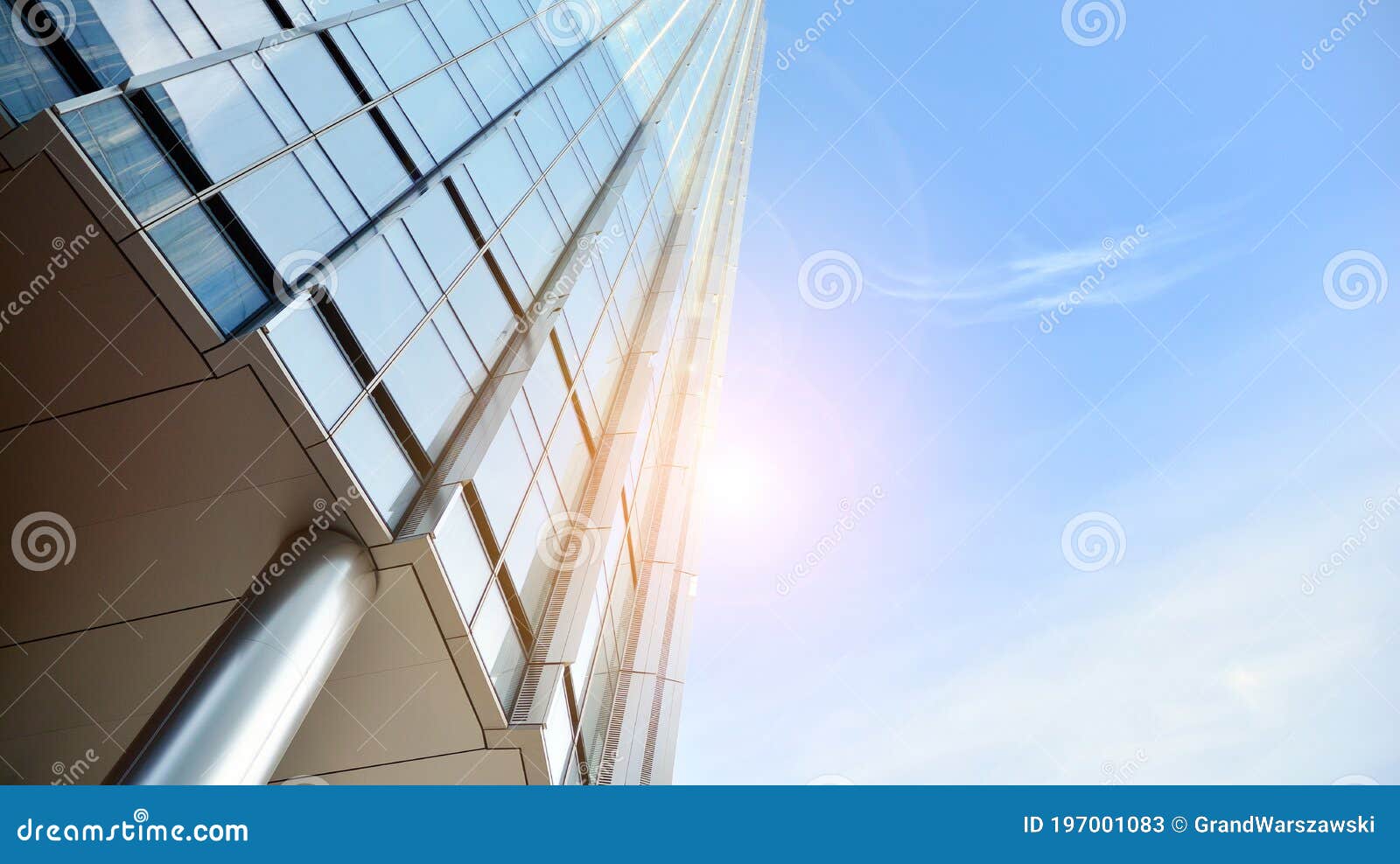 Office Building, Details of Blue Glass Wall and Sun Reflections. Stock ...