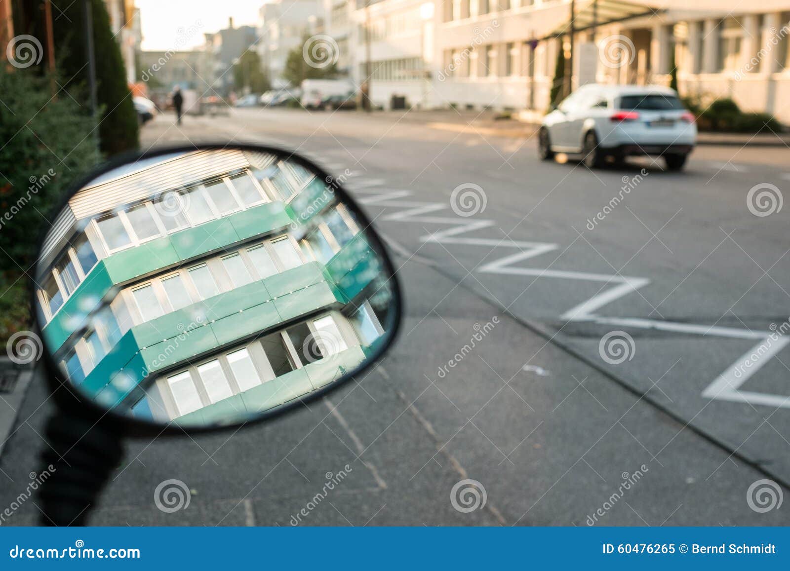 Office Building in Driving Mirror Stock Image - Image of scooter ...