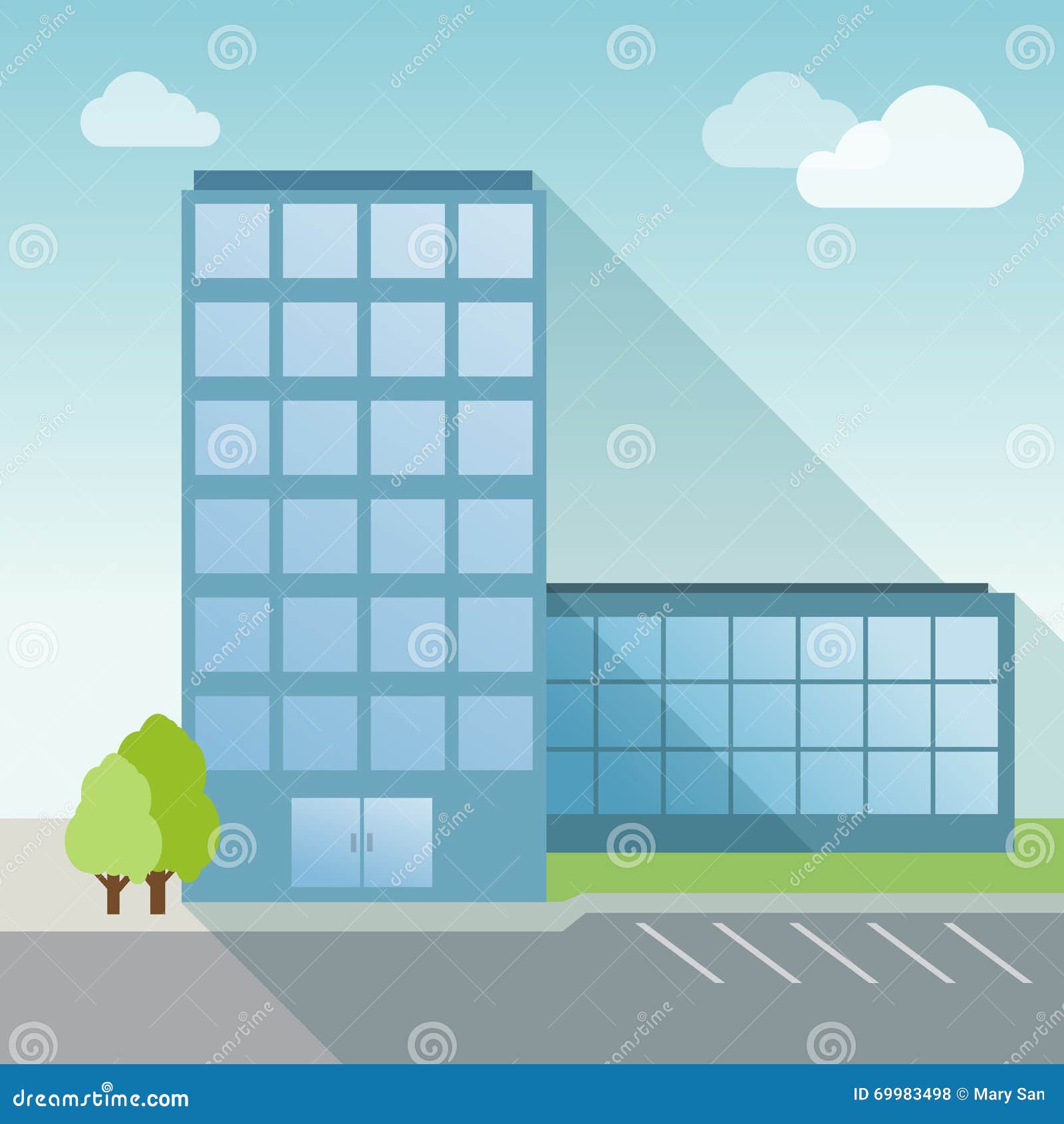 Office Building Flat with Long Shadow Stock Vector - Illustration of ...