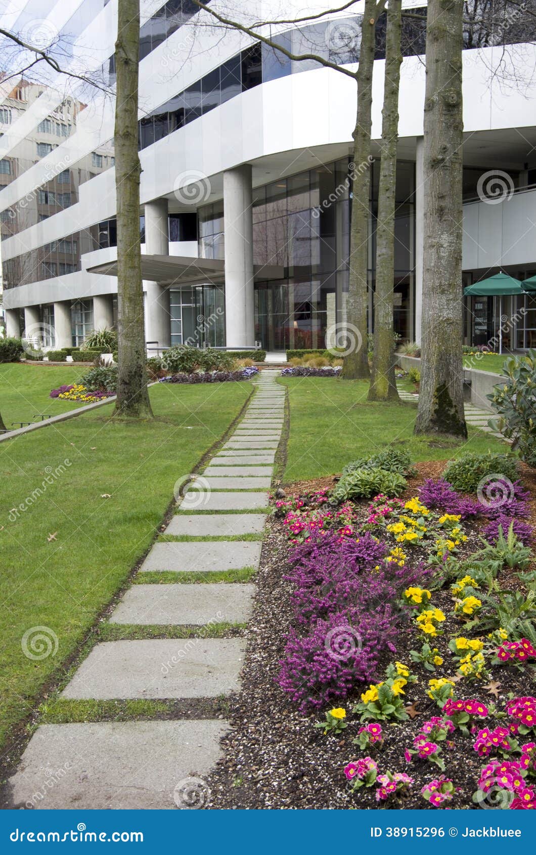 Office Building Front Garden Path Stock Photo - Image of flowers ...