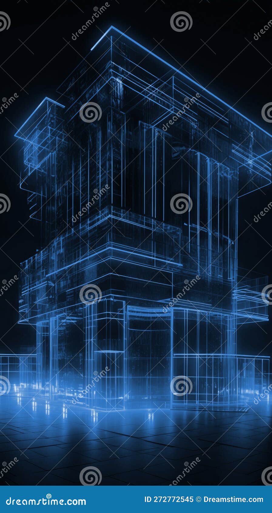 Office Building in Glowing Wireframe: a Technical Illustration Stock ...