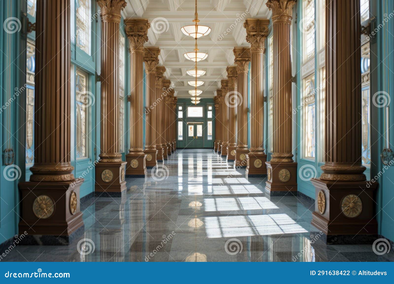 Office Building Hallway Lined with Ornate Antique Columns Stock Photo ...
