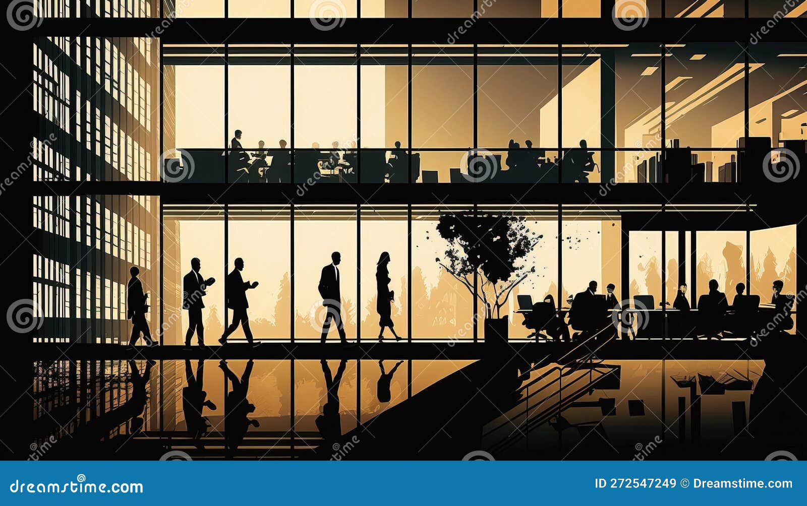 Office Building Interior. Business People at Work, Generative Ai Stock ...