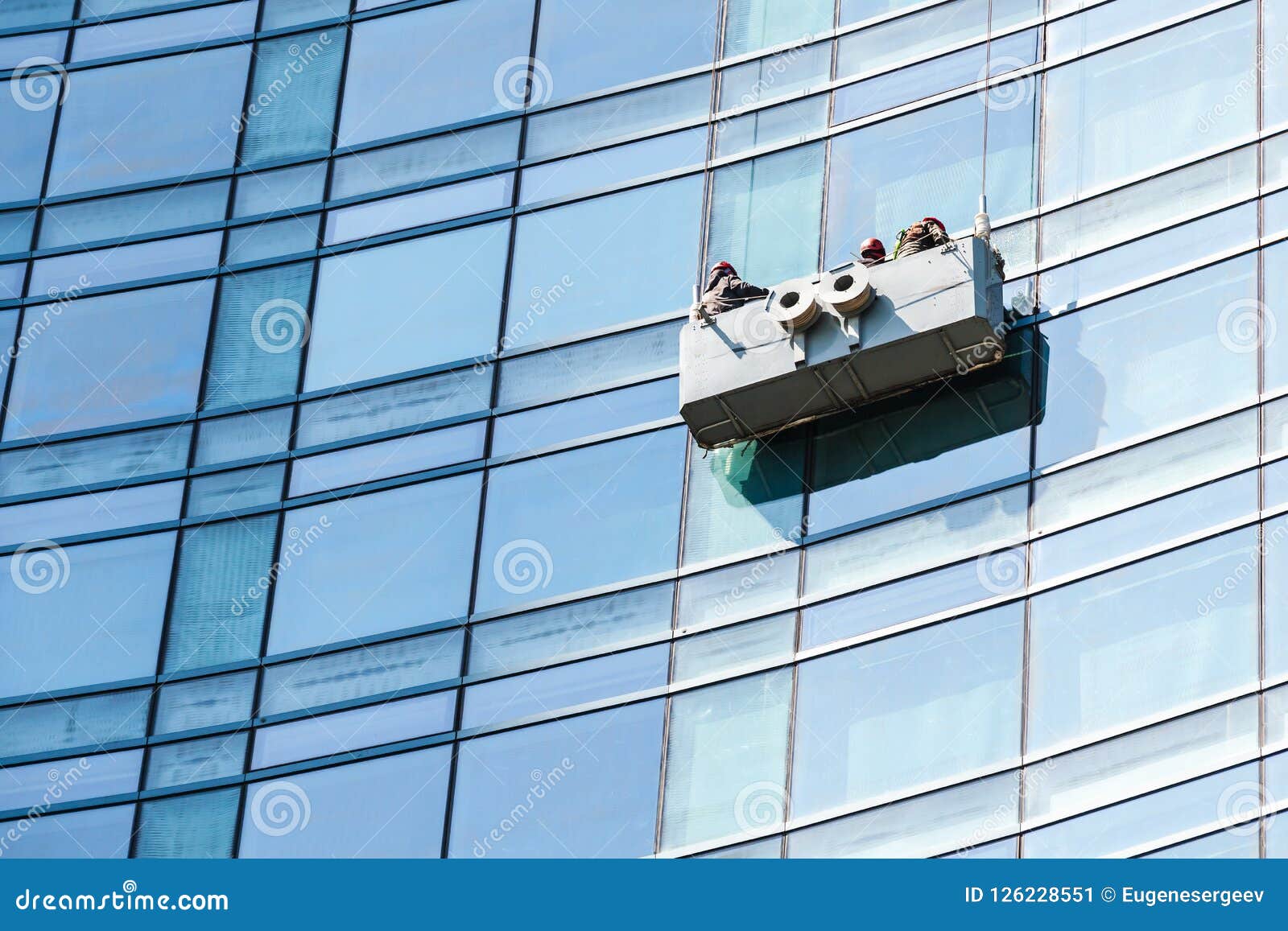 Blue Glass Facade Cleaning with Cradle Stock Image - Image of equipment ...