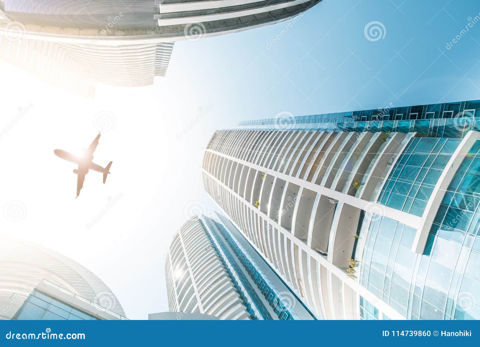 Office Building / Modern Skyscraper Buildings, Sky and Airplane Stock ...