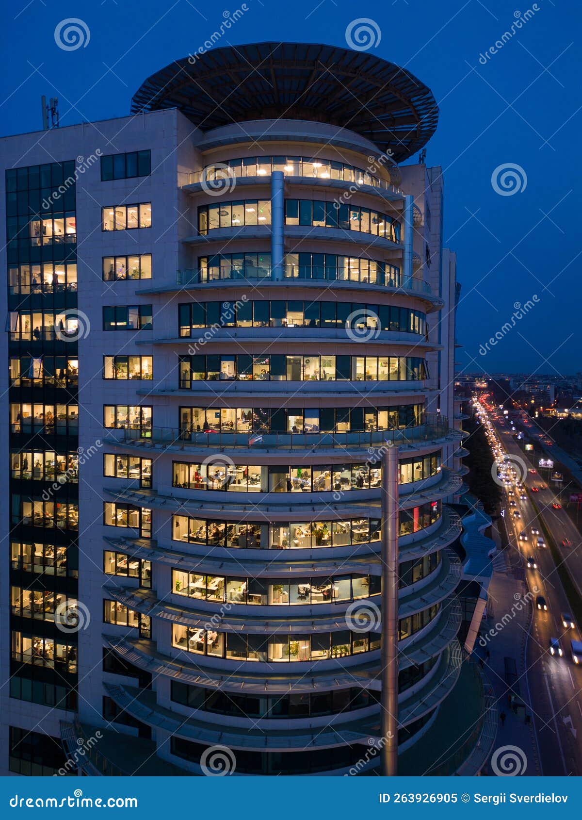 Office Building at Night. Aerial Drone View. Editorial Image - Image of ...