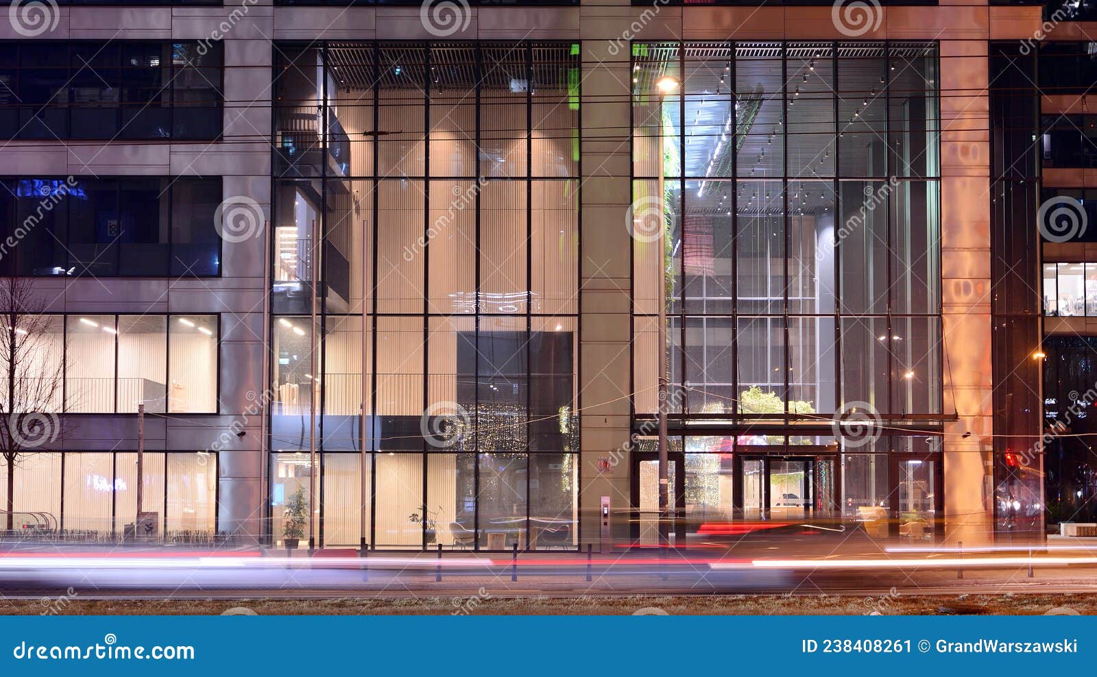 Office Building at Night; Building Facade with Glass and Lights. Stock ...