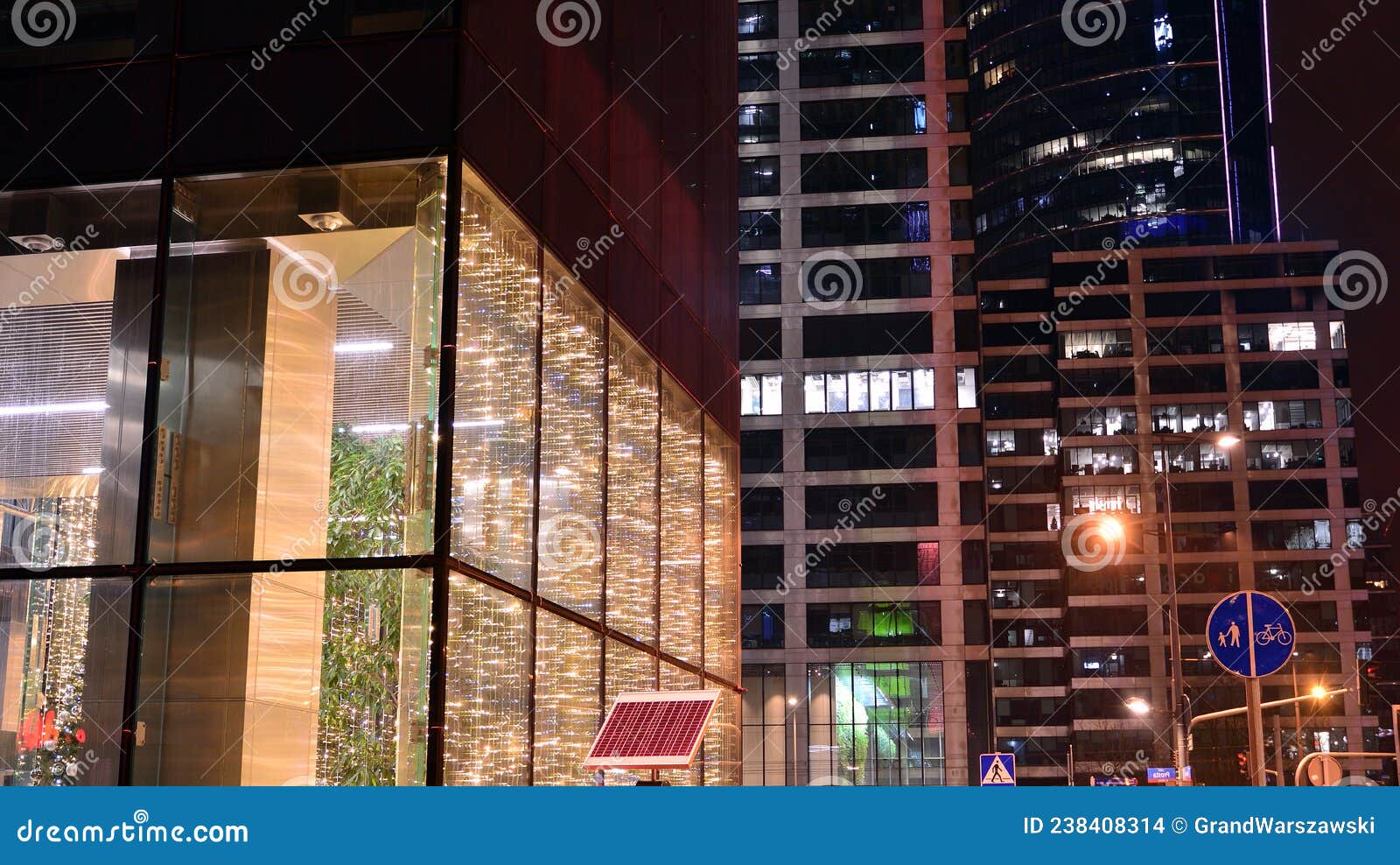 Office Building at Night; Building Facade with Glass and Lights. Stock ...