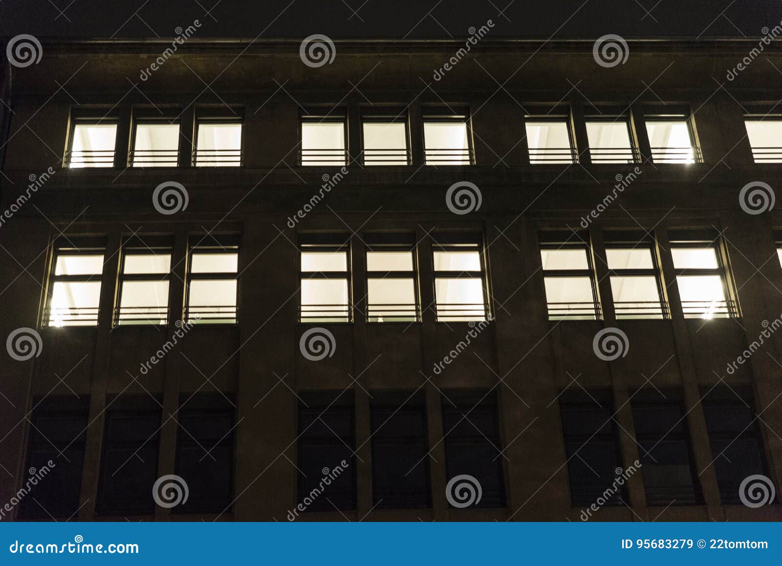 Office Building at Night with Lighted Windows Stock Image - Image of ...
