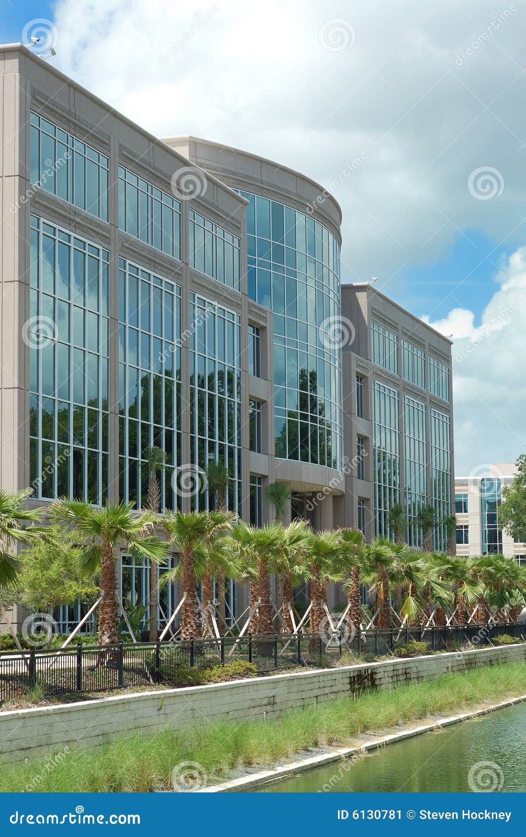 Office Building and Palm Trees. Stock Image - Image of success, clouds ...