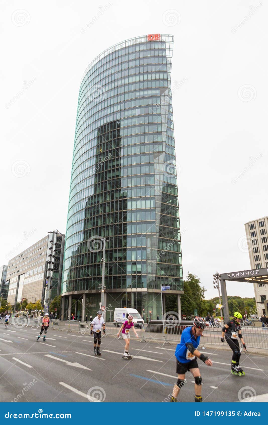 Office Building and Races on Rollers at Berlin Roller Marathon Stock ...