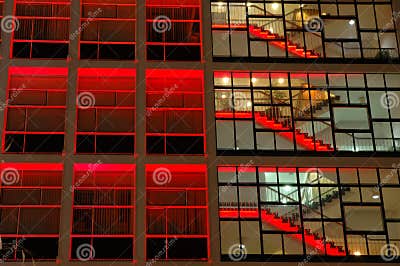 Office Building in Red Lighting Stock Photo - Image of colorful ...